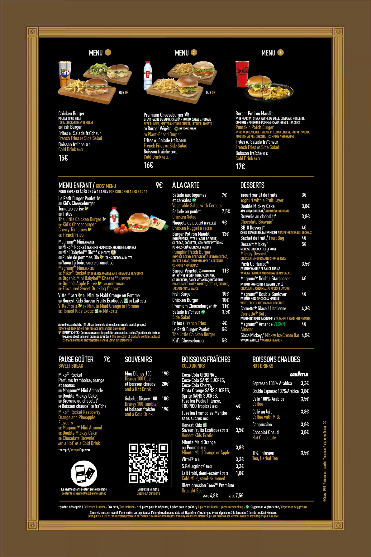 Tous les Menus, prix et cartes des restaurants de Disneyland Paris