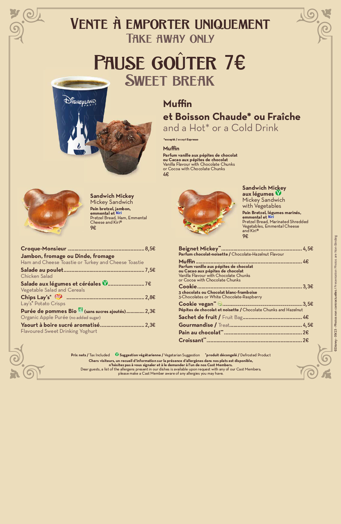 Tous les Menus, prix et cartes des restaurants de Disneyland Paris