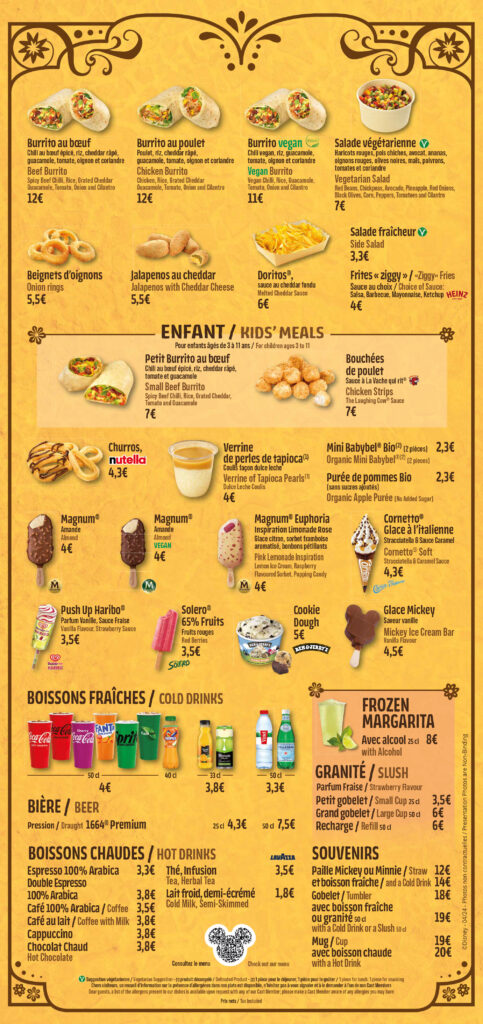 Tous les Menus, prix et cartes des restaurants de Disneyland Paris